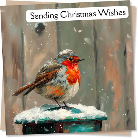 Adorable Robin Christmas Card Robin Perched In The Snow Sending
