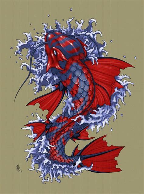Vibrant Red And Blue Koi Fish Demon Koi Fish Tattoo