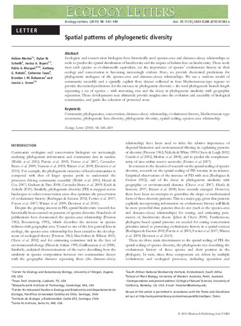 Pdf Spatial Patterns Of Phylogenetic Diversity