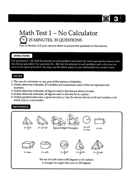 Sat Math Full Practice Test 1 1 Pdf
