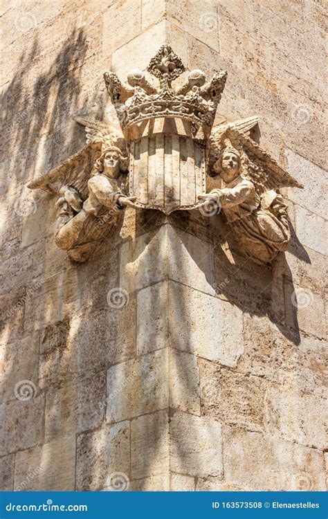 Valencian Coat Of Arms Worn By Two Angels On The Facade Of The Silk
