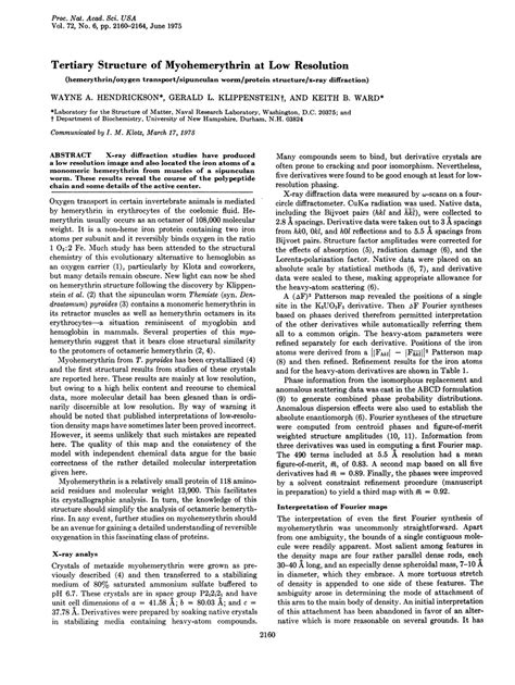 Tertiary Structure Of Myohemerythrin At Low Resolution Pmc