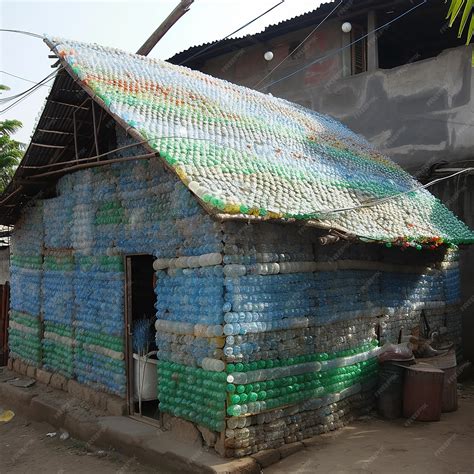 Premium Ai Image House Made Of Plastic Bottles Creative Architecture The Concept Of
