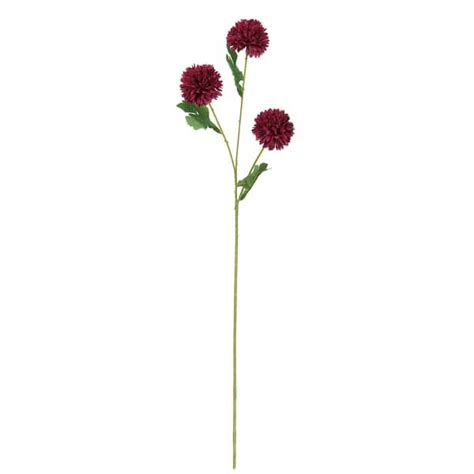 Set Of 6 Red Burgundy Artificial Pom Pom Mum Flower Stem Spray 26in