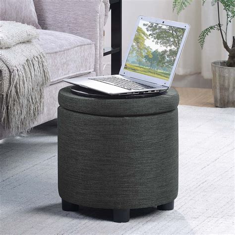 Sophisticated Simplicity Round Storage Ottoman With Reversible Tray Lid