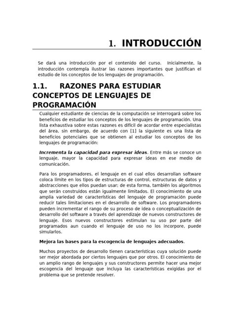 introduccion lenguajes de programación pdf lenguaje de
