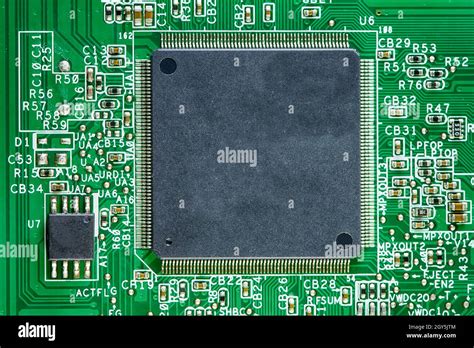 The Components Of The Motherboard Include Chip Ic Cpu Socket Heatsink And Many Port Stock