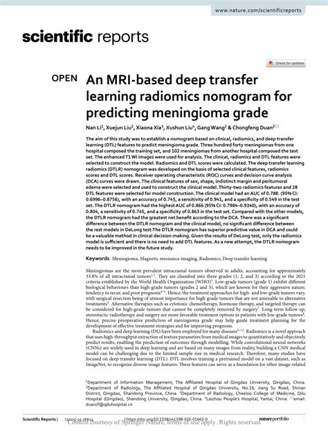 Pdf An Mri Based Deep Transfer Learning Radiomics Nomogram For