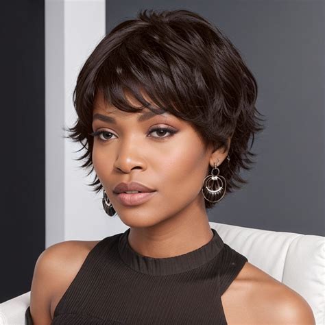 Short Black Wig Layered Pixie Cut Bob Wigs With Bangs 100 Human Hair Linktohair