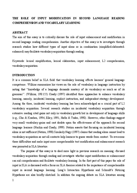 pdf the role of input modification in second language reading