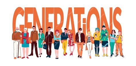 Free Vector People Generations Header Concept With Big Letters And Representatives Of