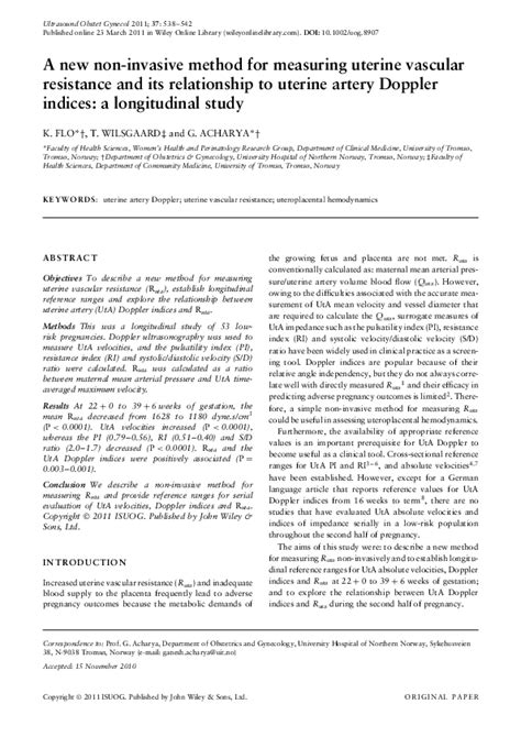 Pdf A New Non Invasive Method For Measuring Uterine Vascular
