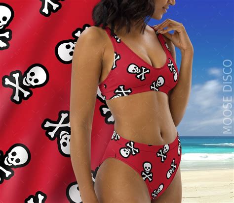 Gothic Bikini Black Skull Jolly Roger Skull And Crossbones Recycled