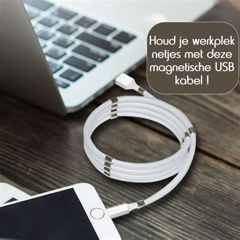 USB Magnetische Oplaadkabel Apple Lightning Zelfoprollend Kleur Wit De Beste Gadgets