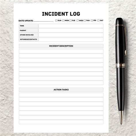 Editable Incident Report Form Template Printable Incident Log Digital