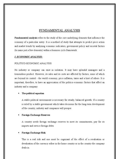 Fundamental Analysis Fundamental Analysis Refers To The Study Of The