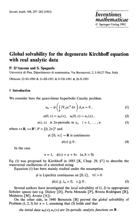 Pdf Global Solvability For The Degenerate Kirchhoff Equation With Real Analytic Data