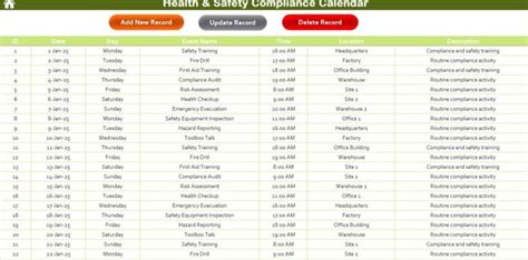 Health And Safety Compliance Calendar In Excel Next Gen Templates