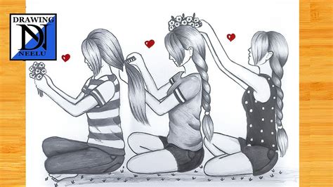 How To Draw 3 Girls Best Friends Tutorial Drawing Pencil Art For