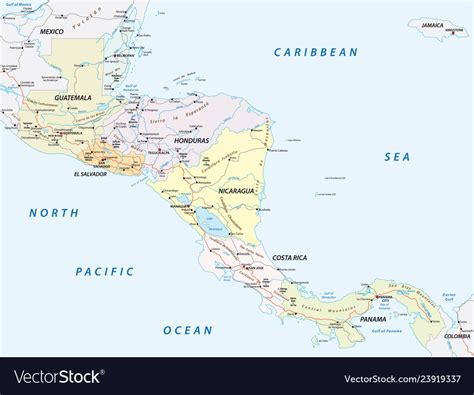 Road Map Of The States Central America Royalty Free Vector
