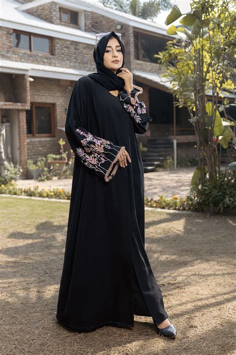 Aaima Front Open Abaya With Embroidered Sleeves Al Sanaya