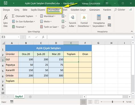 Excel De Form Ller Ve Form Llerin Yap S Temel D Zey Excel Dersleri