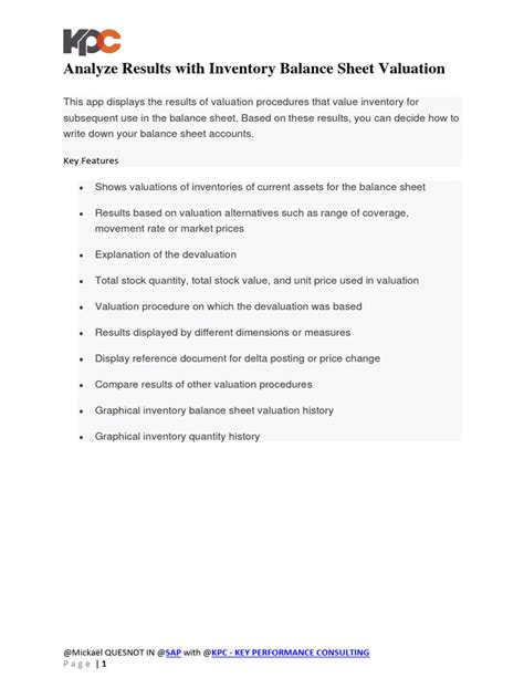 Analyze Results With Inventory Balance Sheet Valuation Pdf