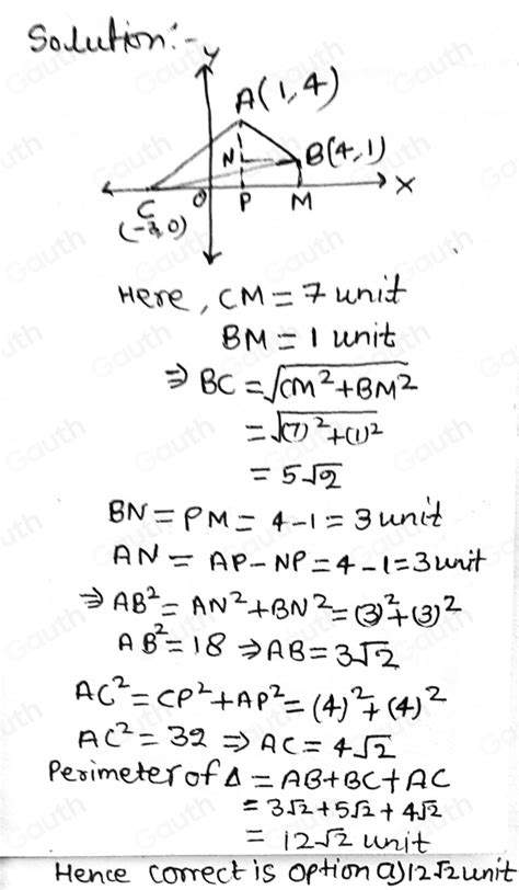 Solved Triangle Abc Has Vertices As Shown What Is The Perimeter Of The Triangle A 12sqrt 2