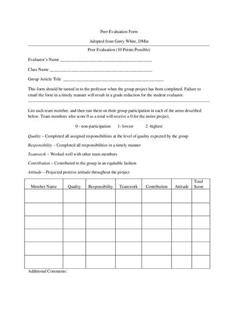 Fillable Online Peer Evaluation Form Template Fax Email Print Pdffiller