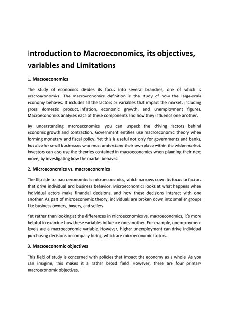 Solution Introduction To Macroeconomics Its Objectives Variables And