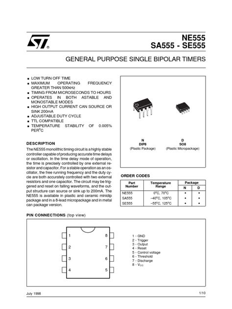 Timer 555 Datasheet Pdf