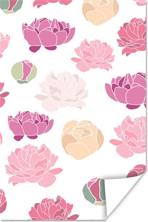Patroon Pioenrozen 80x120 Cm Bloemen Poster
