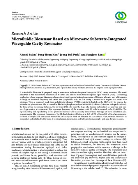 Pdf Microfluidic Biosensor Based On Microwave Substrate Integrated Waveguide Cavity Resonator