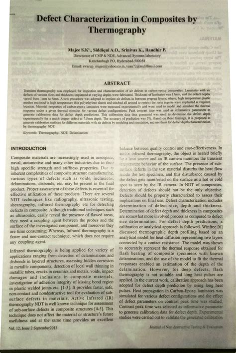Pdf Defect Characterization In Composites By Thermography