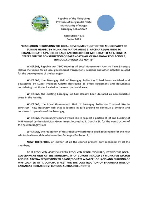 Barangay Resolution No 5 Pdf
