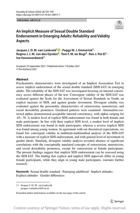 Pdf An Implicit Measure Of Sexual Double Standard Endorsement In