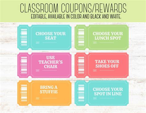 Editable Classroom Reward Coupons Class Management Class Rewards