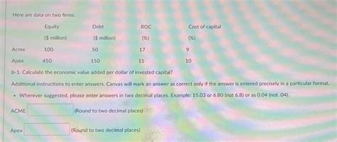 Solved Here Are Data On Two Firms B 1 Caiculate The