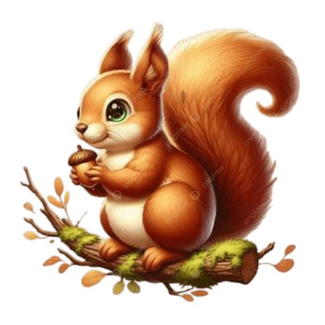 A Squirrel Holding An Acorn While Perched On Tree Branch A Squirrel