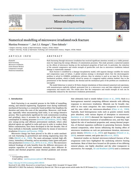 (PDF) Numerical modelling of microwave irradiated rock fracture
