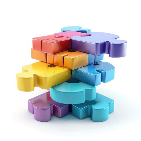 Multicolored Puzzle Pieces Form A Stack Of Interlocking Shapes Stock
