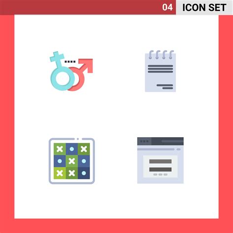 Set Of 4 Vector Flat Icons On Grid For Gender Toe Symbol Paper Tic Tac Toe Editable Vector