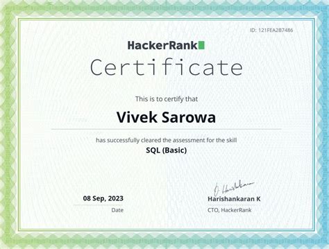 vivek sarowa on linkedin just completed the sql hackerrank certification