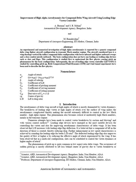 Improvement Of High Alpha Aerodynamics For Compound Delta Wing Aircraft Using Leading Edge Pdf