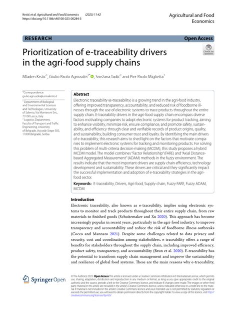 Prioritization Of E Traceability Drivers Pdf Supply Chain Food