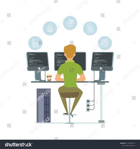 Programmer Information Technology Worker Vector Illustration Stock
