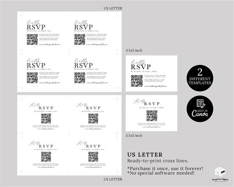Qr Code Rsvp Card Set Online Response Cards Editable Printable
