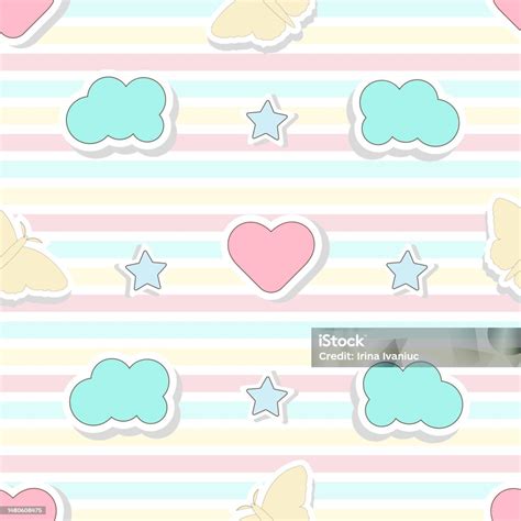 구름 별 나비가 있는 원활한 어린이 패턴 섬유 직물 월페이퍼 디자인 란제리 장식 침구 포장 아동복을위한 아동용 인쇄 개체 그룹에