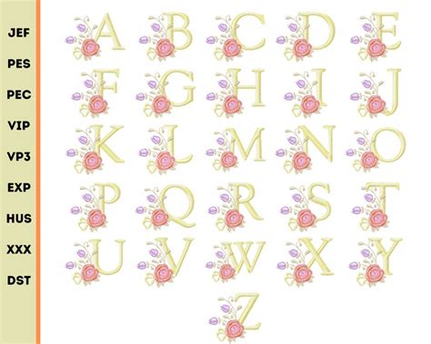 Floral Alphabet Embroidery Design Flower Font Machine Embroidery