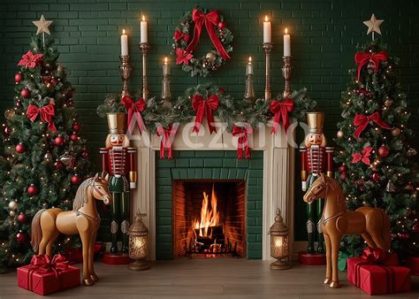 Avezano Christmas Fireplace Decoration Photography Backdrop Holiday